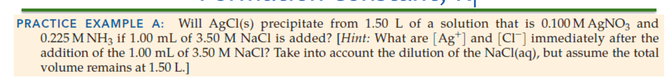 Solved PRACTICE EXAMPLE A: Will AgCl(s) precipitate from | Chegg.com