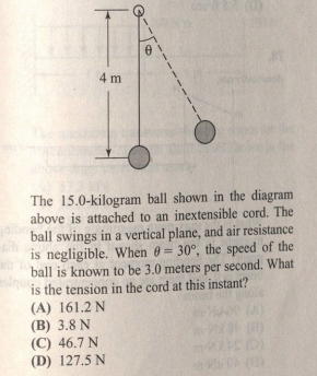Solved 4 m The 15.0-kilogram ball shown in the diagram above | Chegg.com