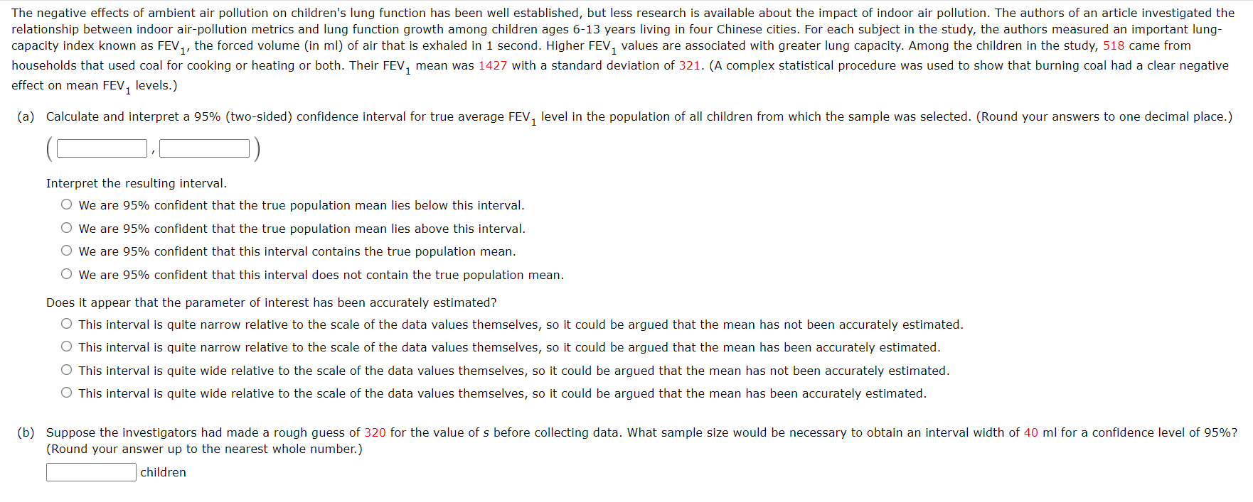 Solved effect on mean FEV1 levels.) () Interpret the | Chegg.com