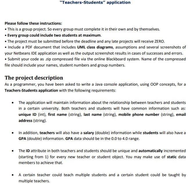 Solved "Teachers-Students" application Please follow these | Chegg.com