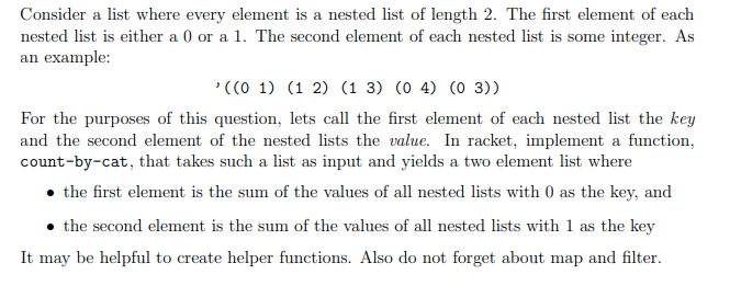 Solved In Racket Implement A Function Count By Cat That 8149