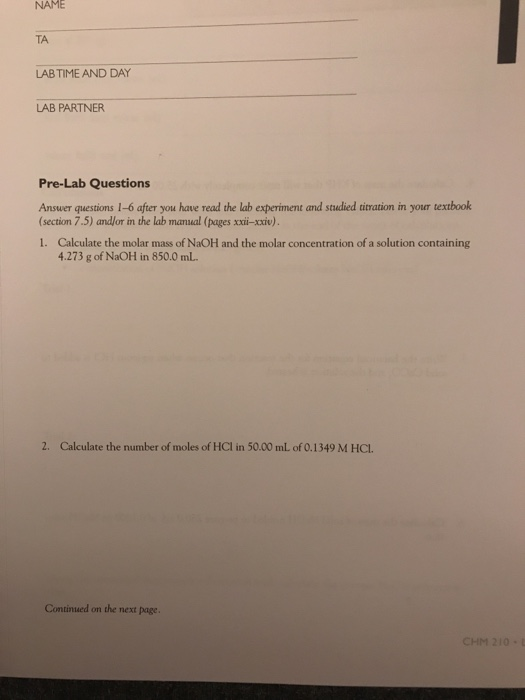 Solved NAME TA LAB TIME AND DAY LAB PARTNER Pre-Lab | Chegg.com
