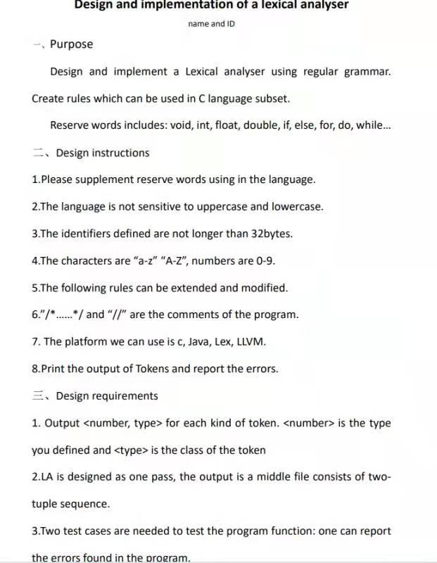Design and implementation of a lexical analyser name | Chegg.com