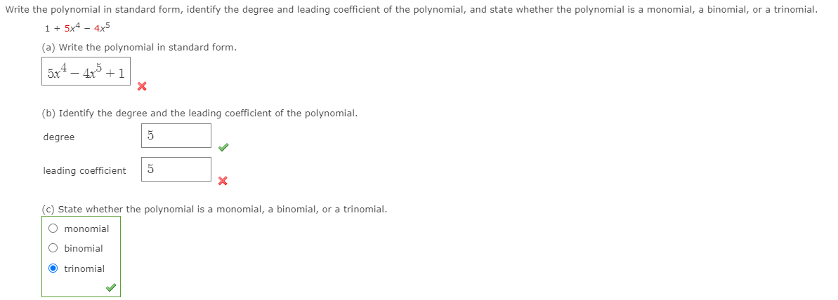 Solved Write the polynomial in standard form, identify the | Chegg.com