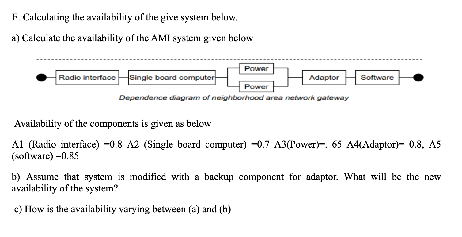 Solved E. Calculating the availability of the give system | Chegg.com