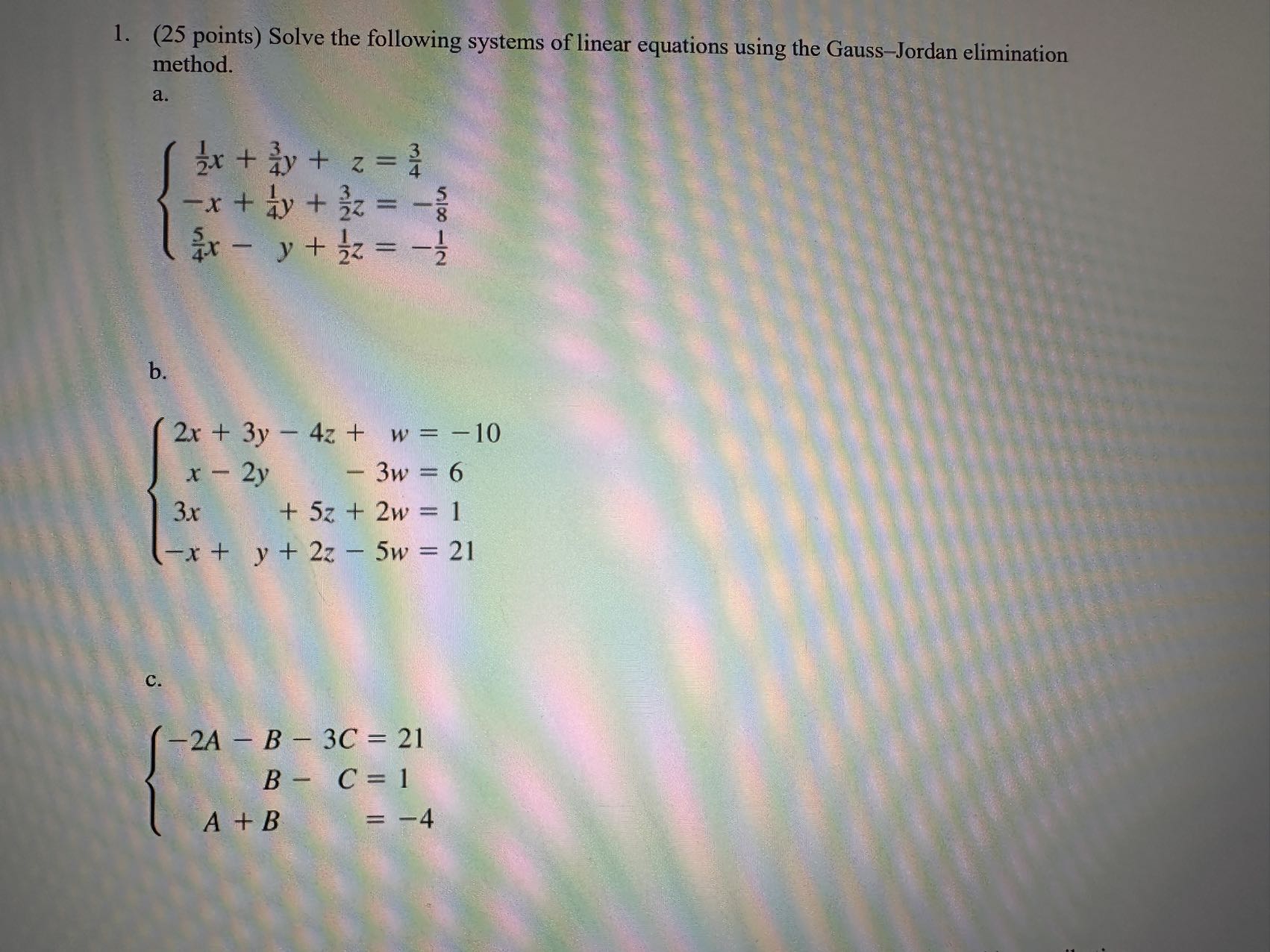 Solved Solve the following systems of linear equations using | Chegg.com