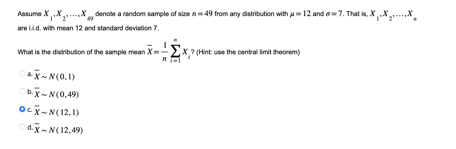 Solved Assume X1,X2,…,X49 denote a random sample of size | Chegg.com