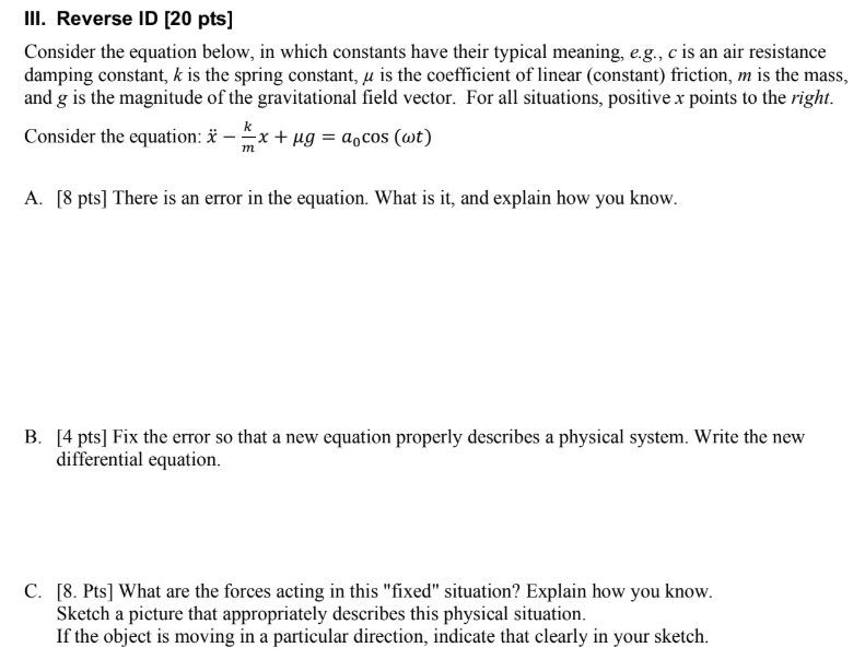 III. Reverse ID [20 pts] Consider the equation below, | Chegg.com