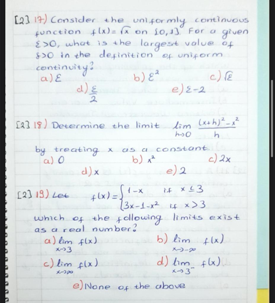 Solved (2317) Consider the uniformly continuous function | Chegg.com