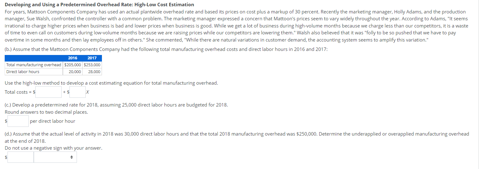 Solved Developing and Using a Predetermined Overhead Rate: | Chegg.com