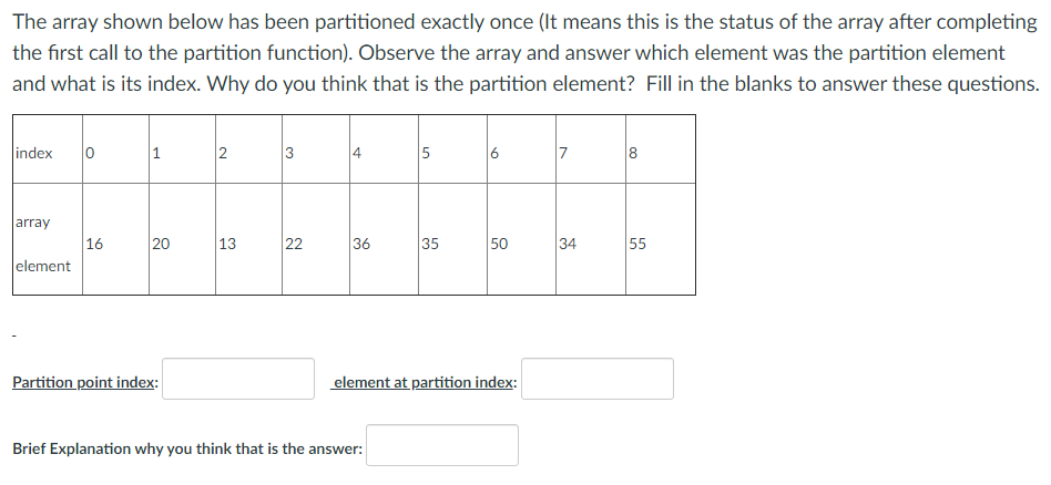 Solved The array shown below has been partitioned exactly | Chegg.com
