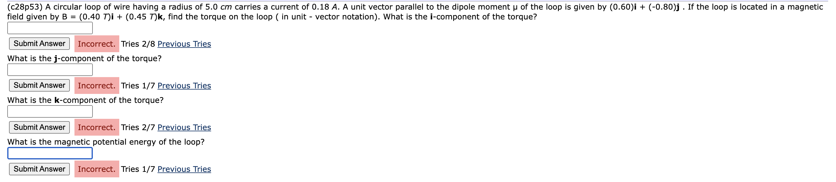 Solved field given by B=(0.40T)i+(0.45T)k, find the torque | Chegg.com