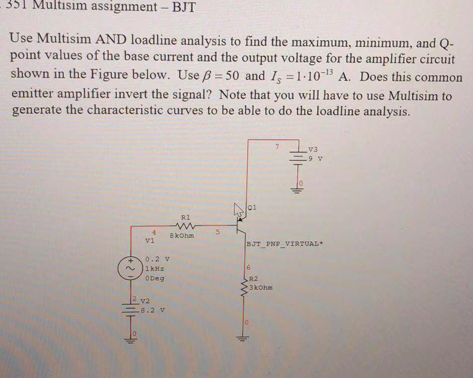 Solved 351 Multisim assignment - BJT Use Multisim AND | Chegg.com