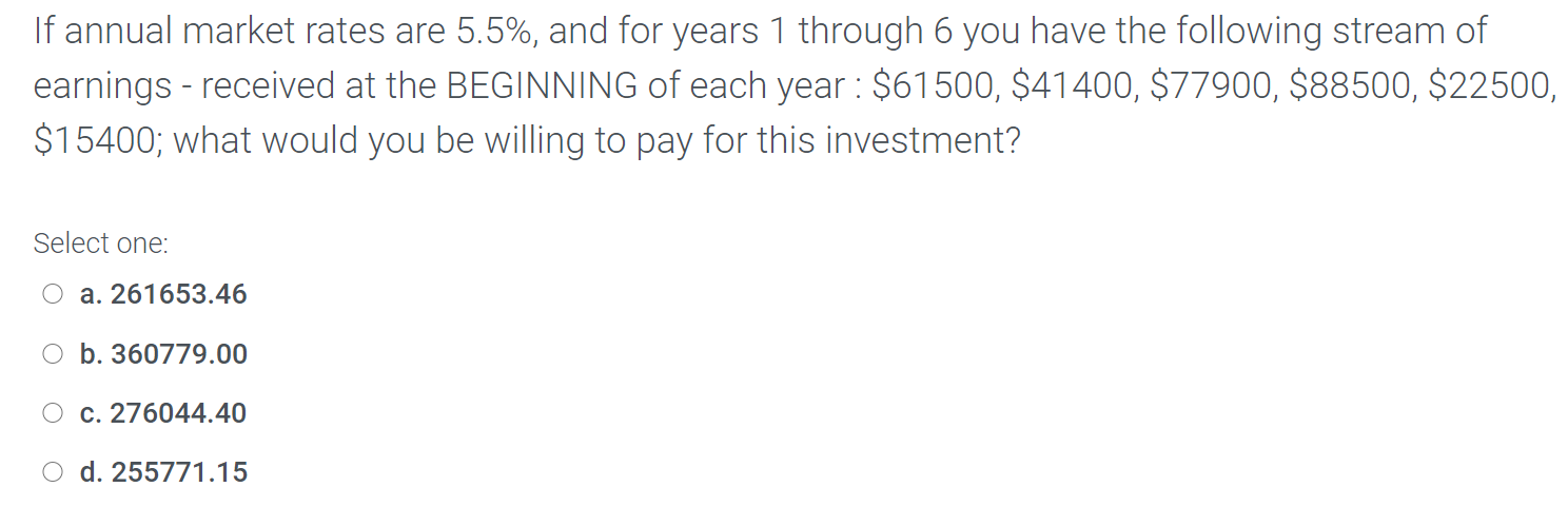 Solved If annual market rates are 5.5%, and for years 1 | Chegg.com