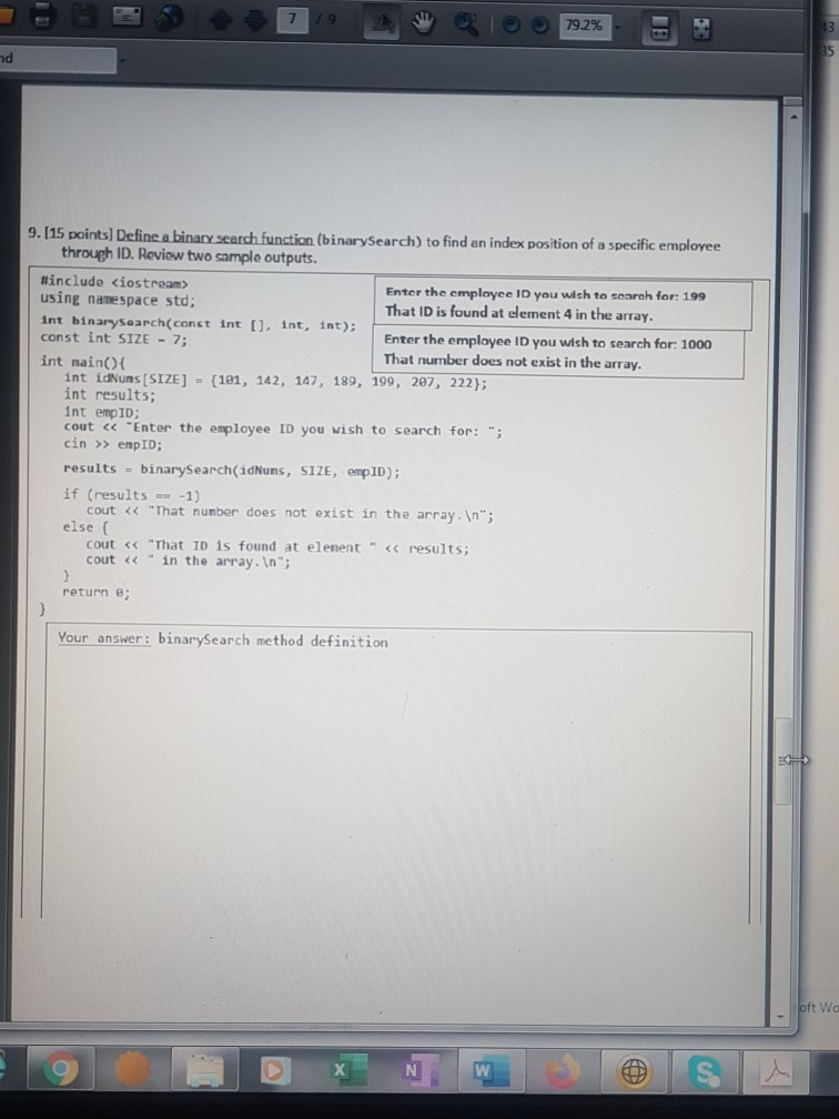 Solved 9.[15 points) Define a binary search function | Chegg.com