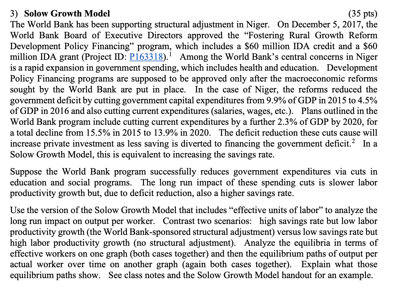 Solved 3) Solow Growth Model (35 pts) The World Bank has | Chegg.com