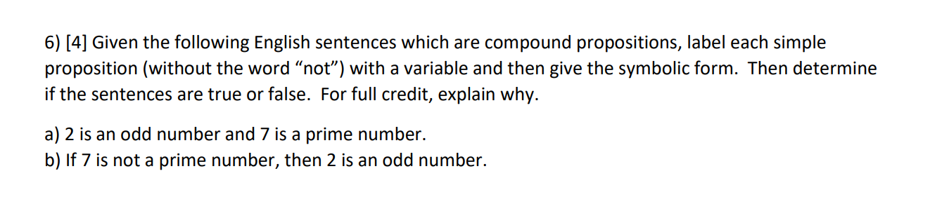 Solved 6) [4] Given the following English sentences which | Chegg.com