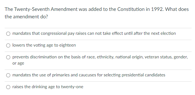 Solved The Twenty-Seventh Amendment was added to the | Chegg.com