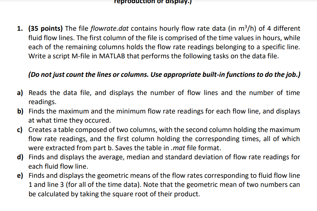 Solved 1. (35 points) The file flowrate.dat contains hourly | Chegg.com