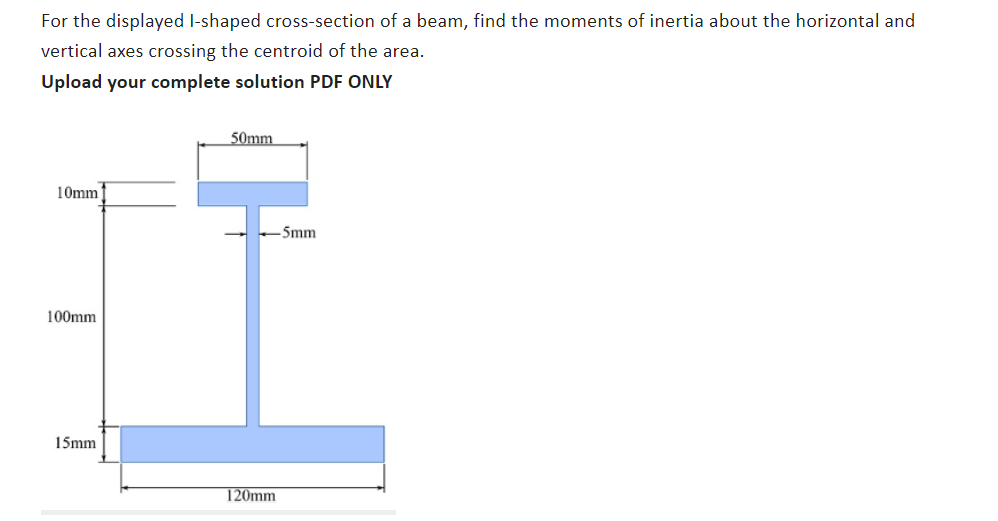 Solved For the displayed I-shaped cross-section of a beam, | Chegg.com