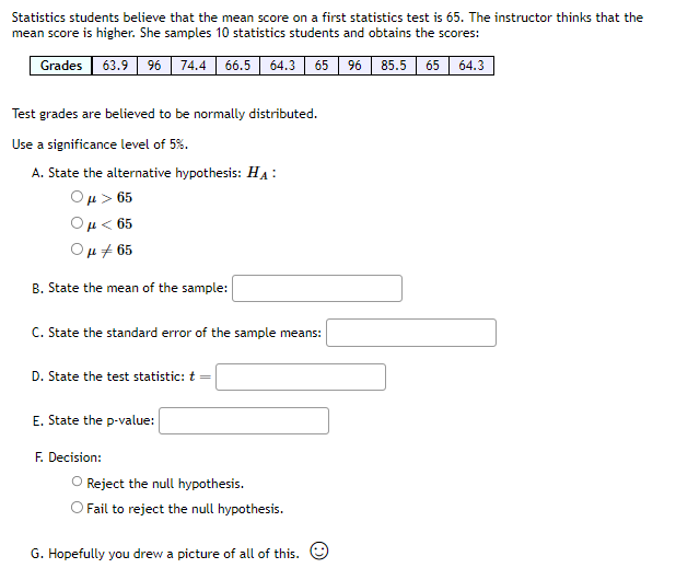 Solved Statistics students believe that the mean score on a | Chegg.com