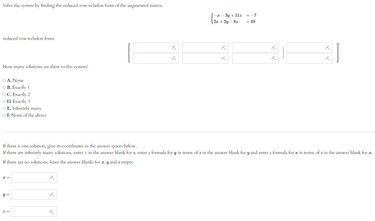Solved Solve the system by finding the reduced row-echelon | Chegg.com