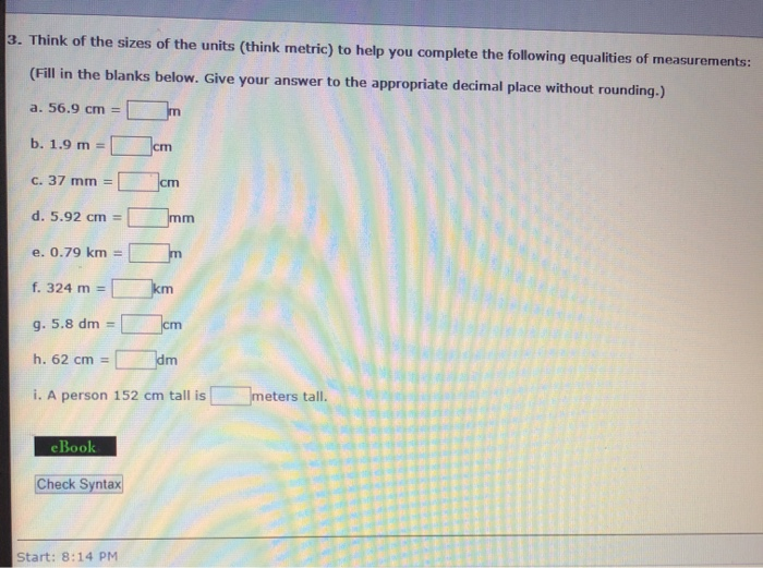 Solved 3. Think of the sizes of the units (think metric) to | Chegg.com