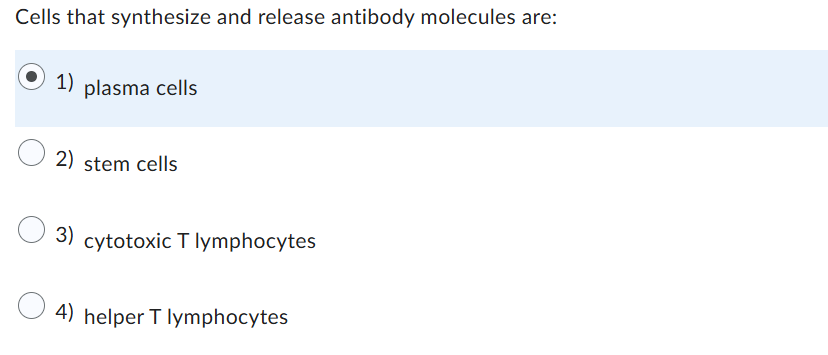 Solved Cells that synthesize and release antibody molecules | Chegg.com