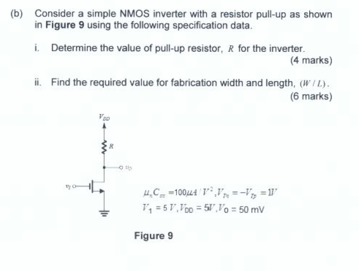 Solved (b) Consider a simple NMOS inverter with a resistor | Chegg.com
