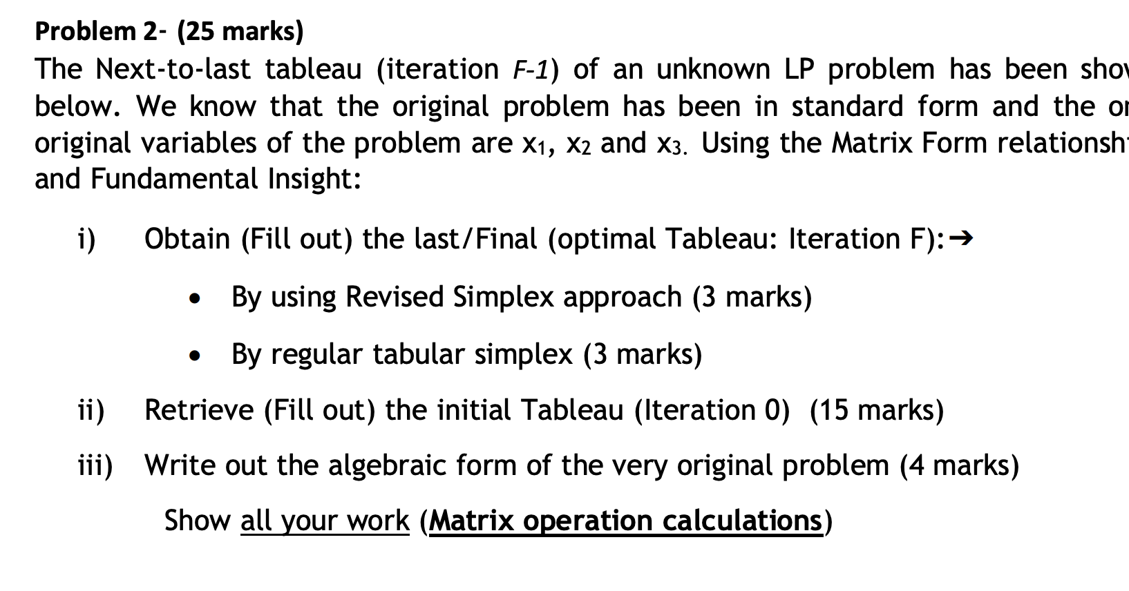 Solved Problem 2 25 Marks The Next To Last Tableau 