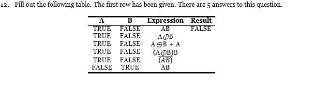 Solved 12. Fill out the following table. The first row has | Chegg.com