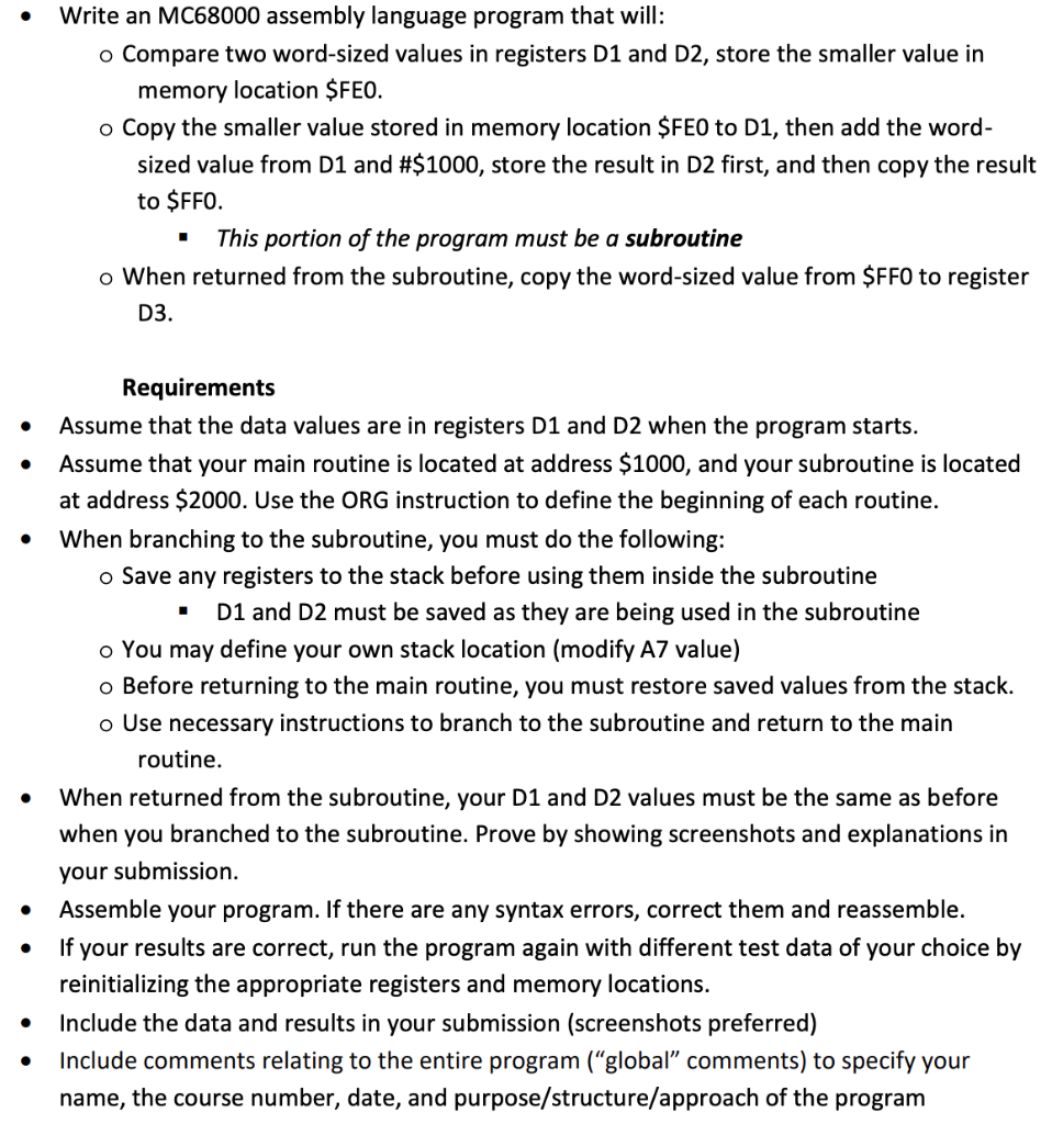 Solved Write an MC68000 assembly language program that will: | Chegg.com