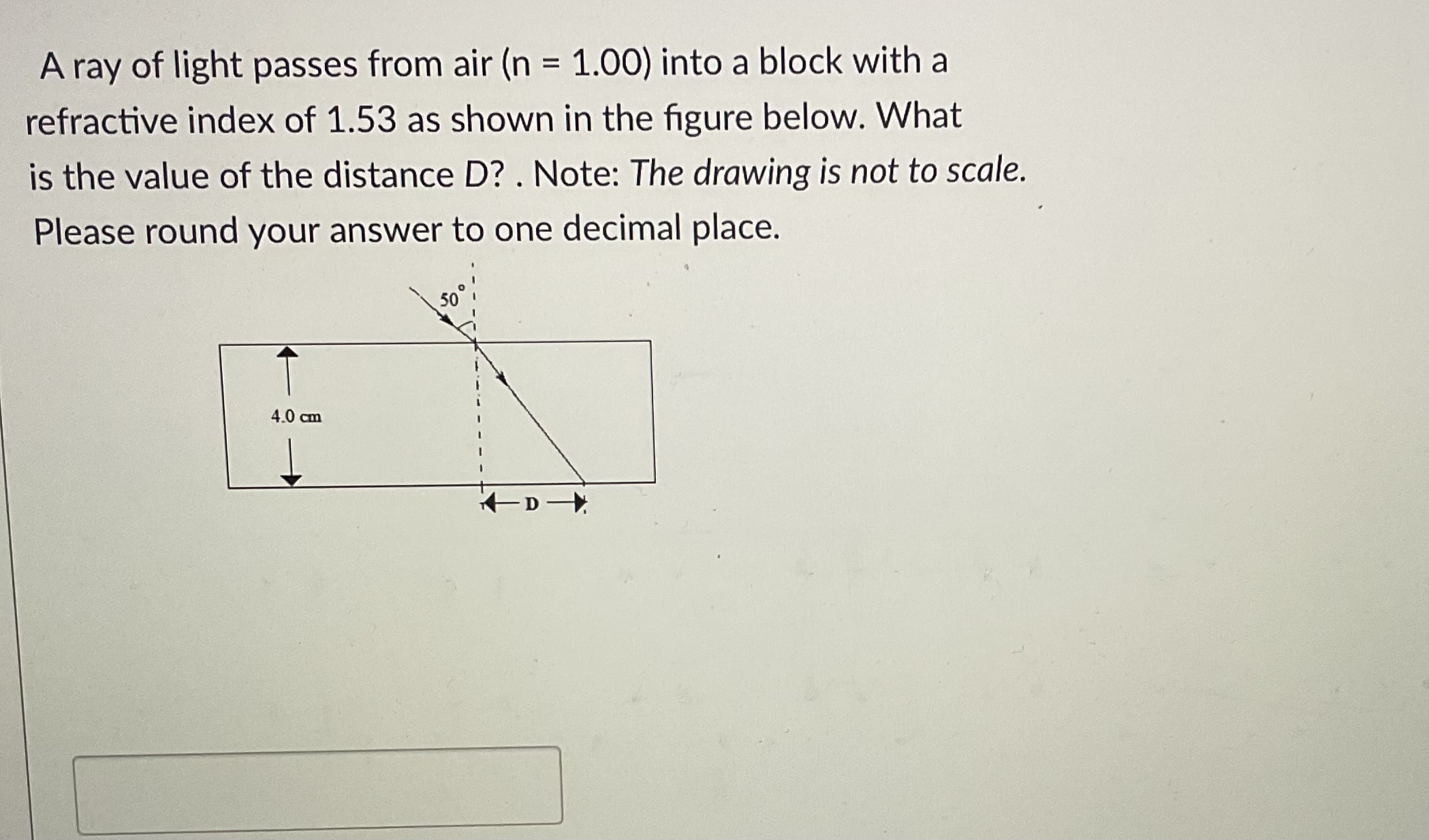 Solved A ray of light passes from air (n=1.00) ﻿into a block | Chegg.com