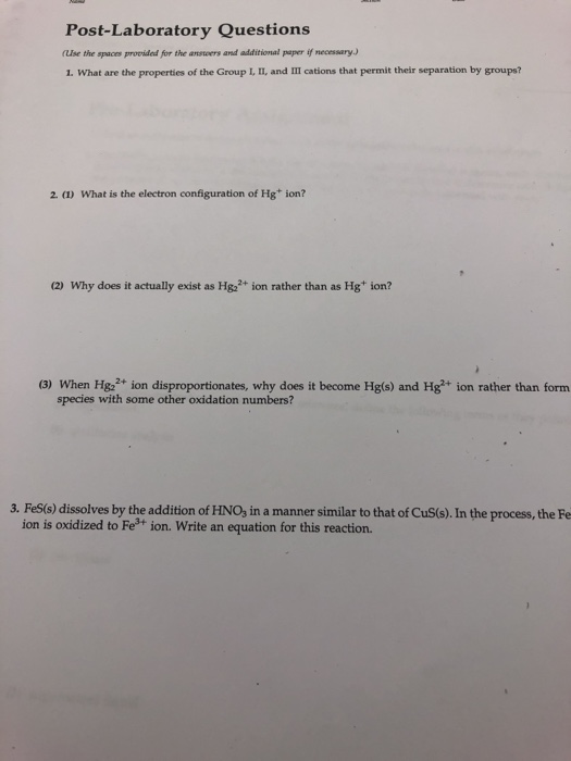 Solved Post-Laboratory Questions Use the spaces provided for | Chegg.com