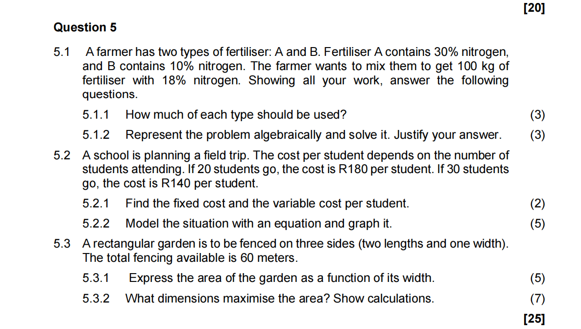 Solved Question 5 5.1 ﻿A farmer has two types of fertiliser: | Chegg.com