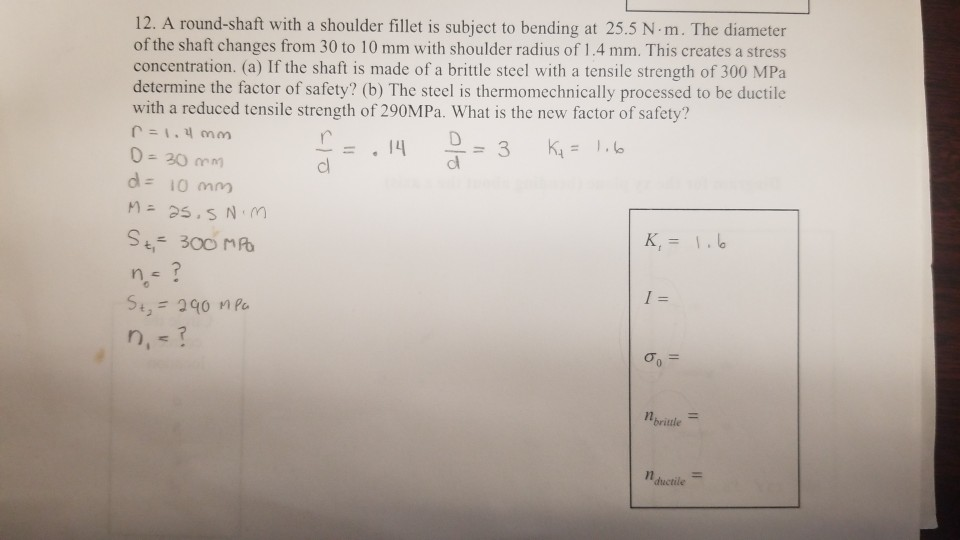 Solved 12. A round-shaft with a shoulder fillet is subject | Chegg.com