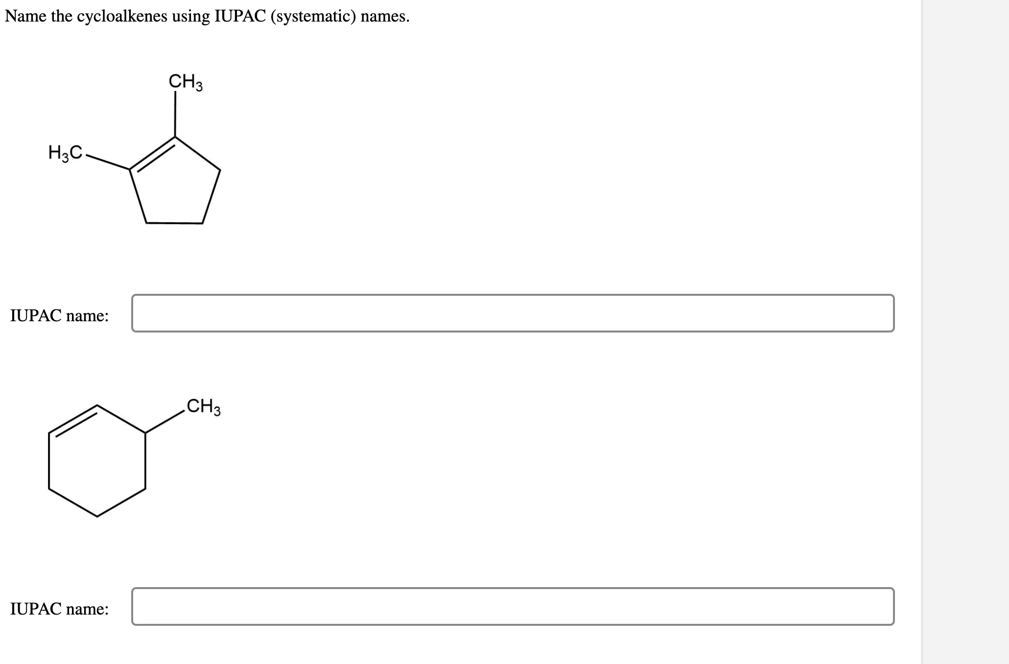 Solved Name the cycloalkenes using IUPAC (systematic) | Chegg.com
