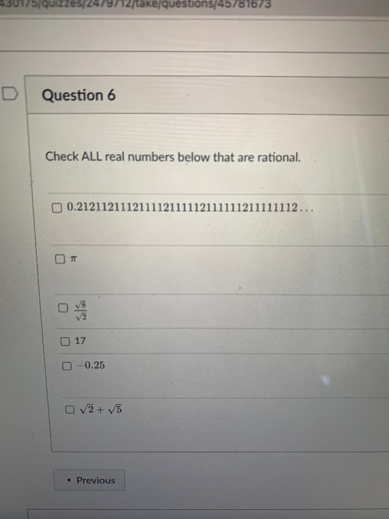 Check ALL real numbers below that are rational. | Chegg.com