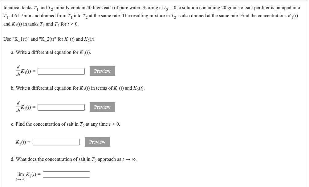 Identical tanks T1 and T2 initially contain 40 liters | Chegg.com