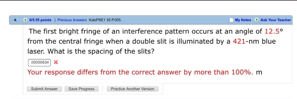Solved The first bright fringe of an interference pattern | Chegg.com