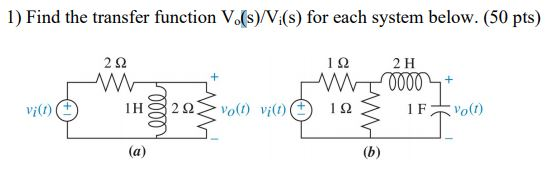 Solved 1) Find the transfer function V.(s)/V/(s) for each | Chegg.com
