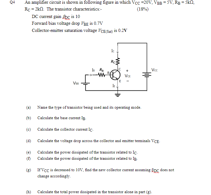 Solved Q4 An amplifier circuit is shown in following figure | Chegg.com