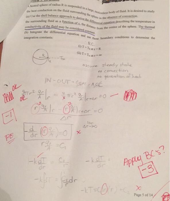 Solved heated sphere of radius R is suspended in a large | Chegg.com