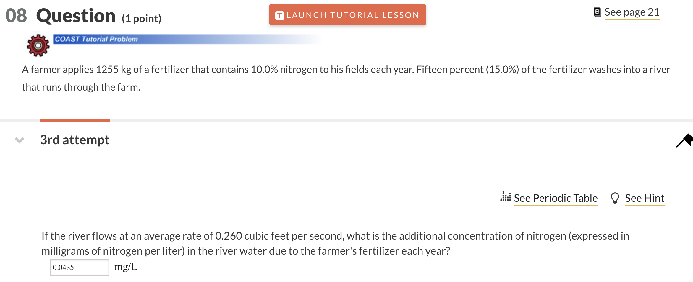 Solved e See page 21 08 Question (1 point) LAUNCH TUTORIAL | Chegg.com