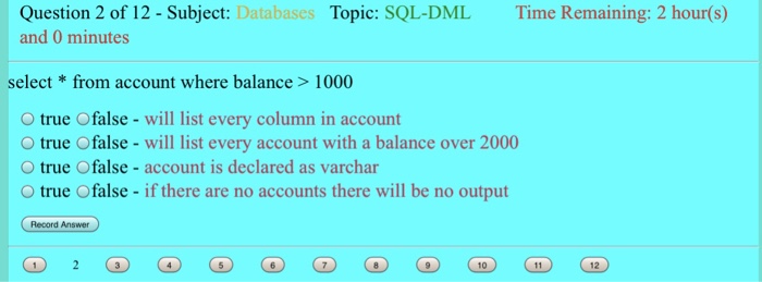 Solved Time Remaining: 2 hour(s) Question 2 of 12 - Subject: | Chegg.com