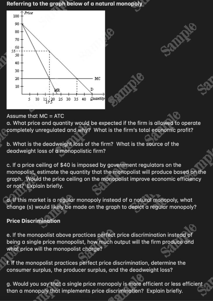 Solved Referring to the graph below of a natural monopoly | Chegg.com
