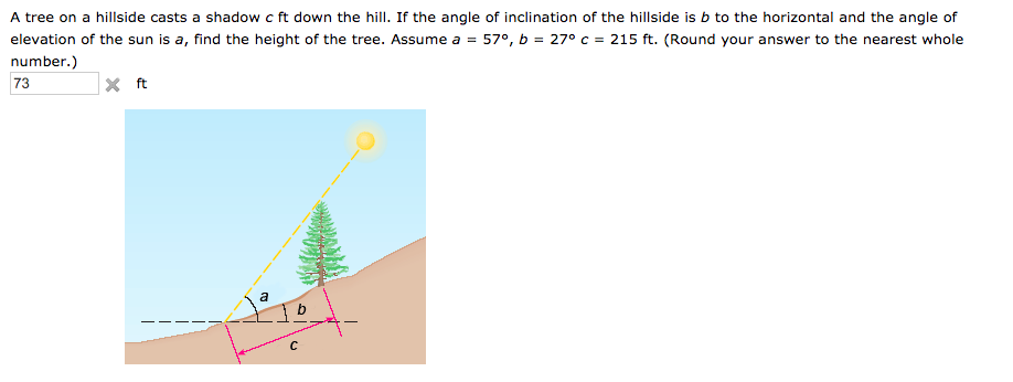 Solved A tree on a hillside casts a shadow c ft down the | Chegg.com