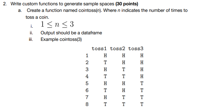 Solved Write custom functions to generate sample spaces ( 30 | Chegg.com