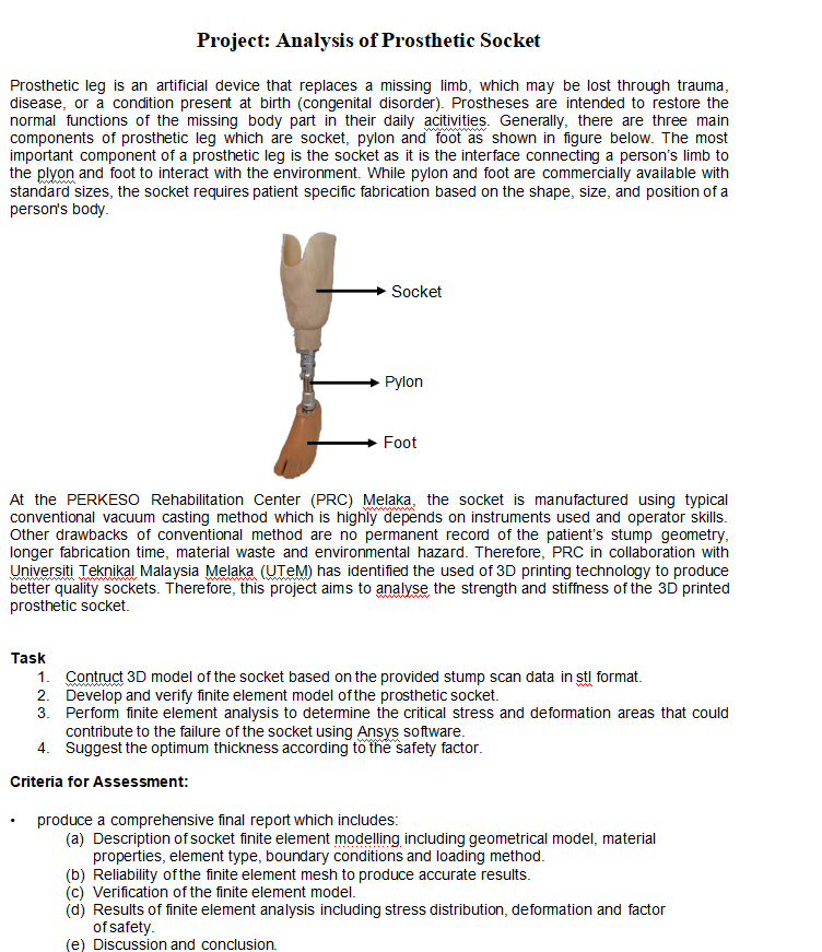 Project: Analysis of Prosthetic Socket Prosthetic leg | Chegg.com