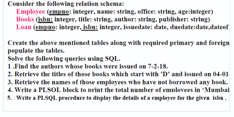 Consider the following relation schema: Employee | Chegg.com Consider the following relation schema: Employee | Chegg.com